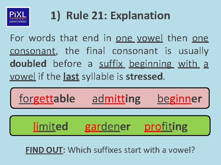 Rule 21 Adding suffixes beginning with a vowel