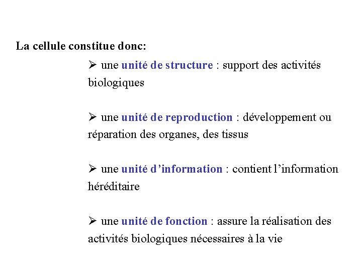 LA CELLULE Introduction A La membrane plasmique 1