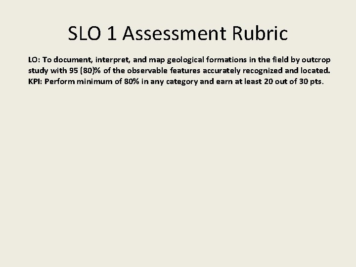 Earth Sciences Department Program Learning Outcomes Assessment Rubrics