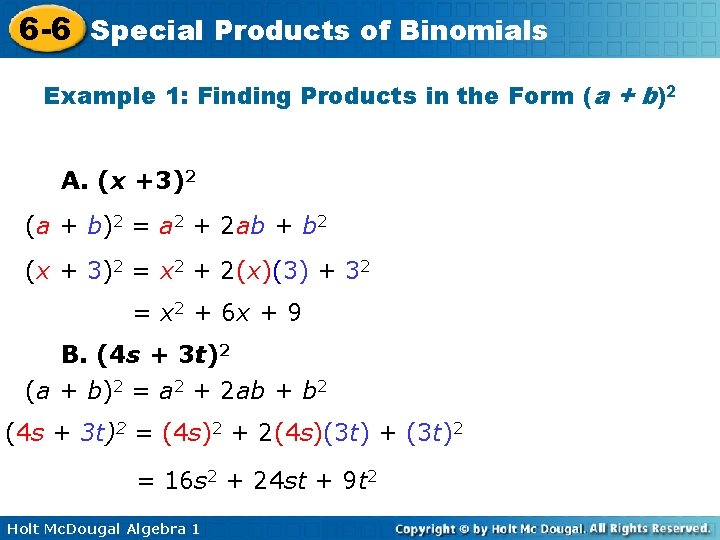 6 6 Special Products of Binomials Warm Up