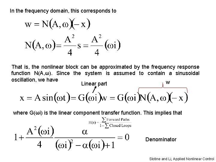 DESCRIBING FUNCTION ANALYSIS The frequency response method is