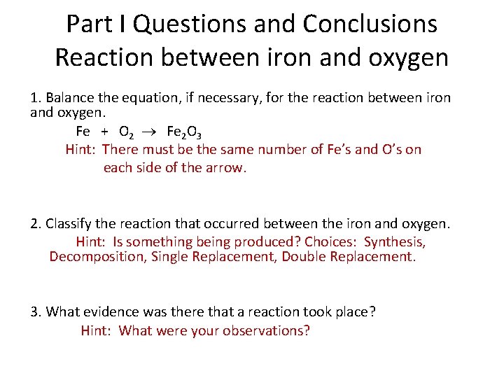 Classifying Reactions Lab Classifying Reactions Lab Name Date