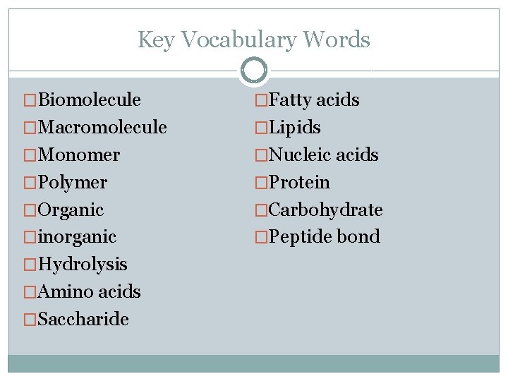 BIOCHEMISTRY LRHS BIOLOGY 2015 16 Learning Objectives We