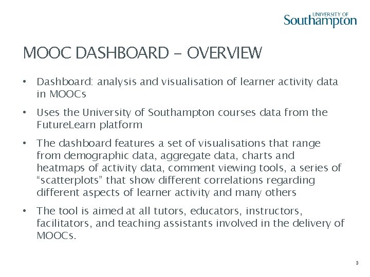 MOOC Observatory Dashboard Slides author Eugen Patrascu Presenter