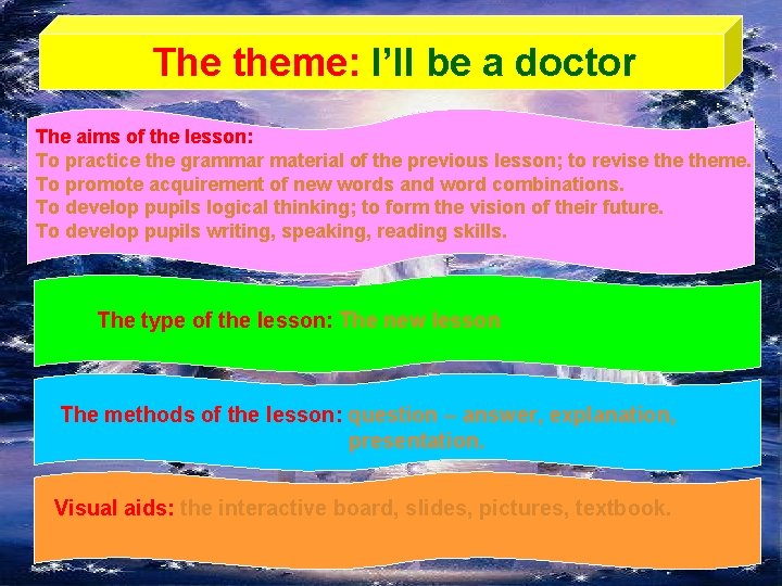 The theme Ill be a doctor The aims