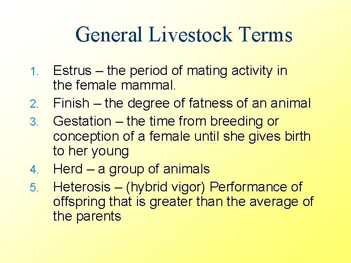 Livestock Terms and Breeds Agriculture I General Livestock