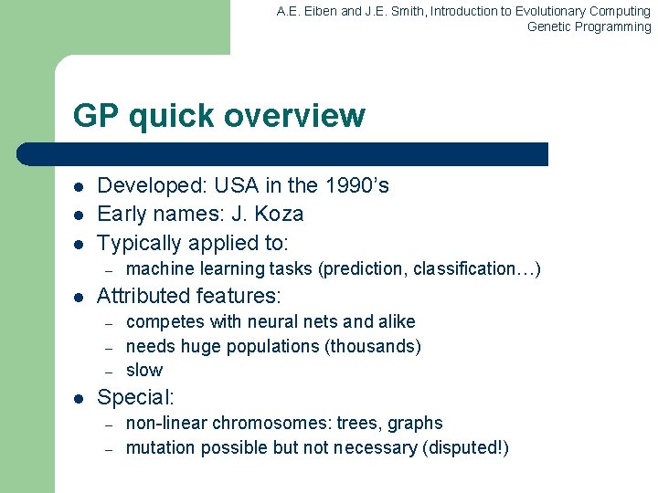 Genetic Programming Chapter 6 A E Eiben and