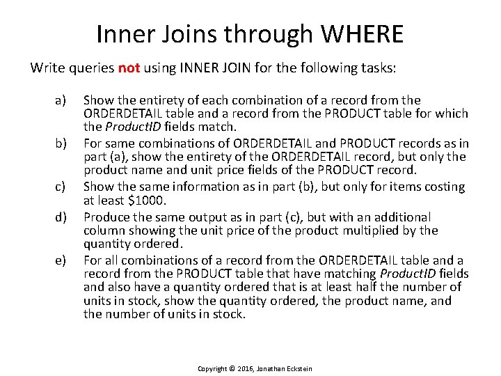 InClass SQL Query Exercises For the Plumbing Supply