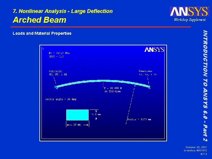 Workshop 7 Nonlinear Analysis Large Deflection Arched Beam