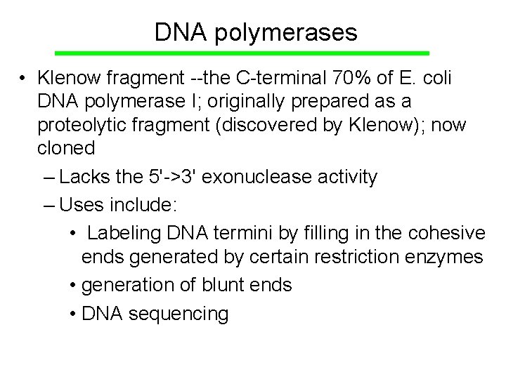 Enzymes for manipulating DNA Buffers and solution conditions