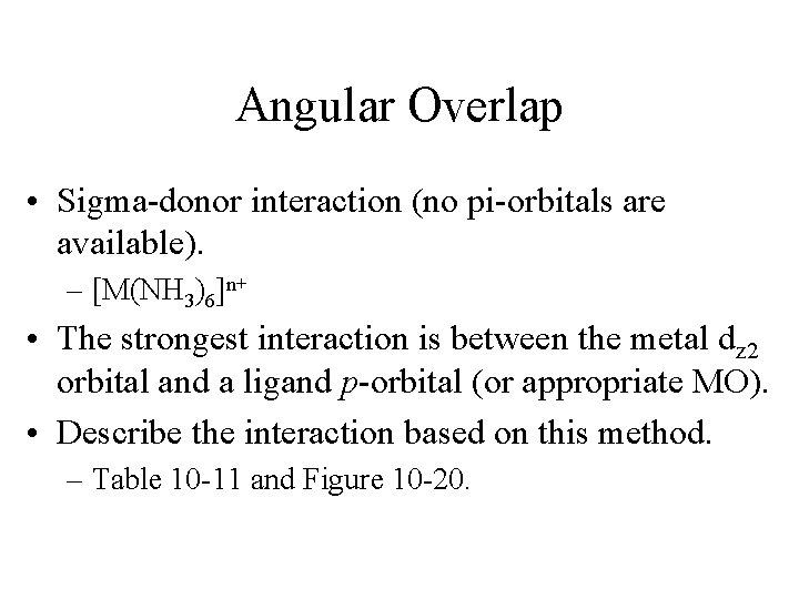 Coordination Chemistry II Bonding Chapter 10 Thermodynamic Data