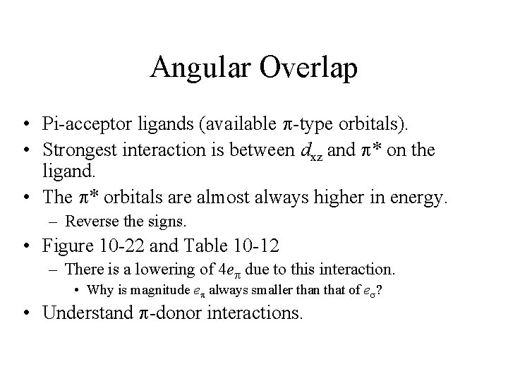 Coordination Chemistry II Bonding Chapter 10 Thermodynamic Data