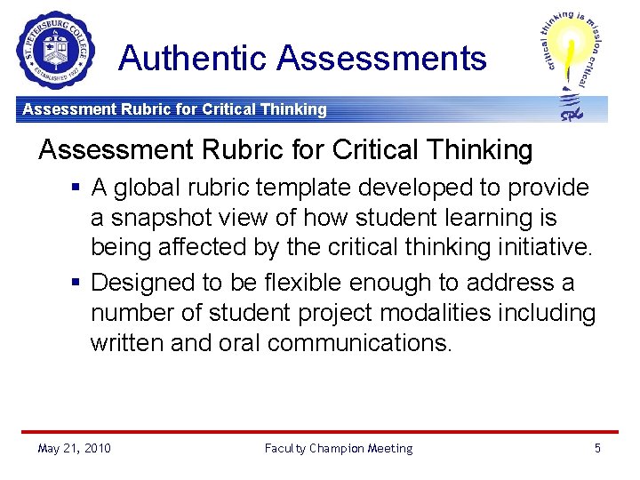 Assessment Rubric for Critical Thinking Scenario Writing for