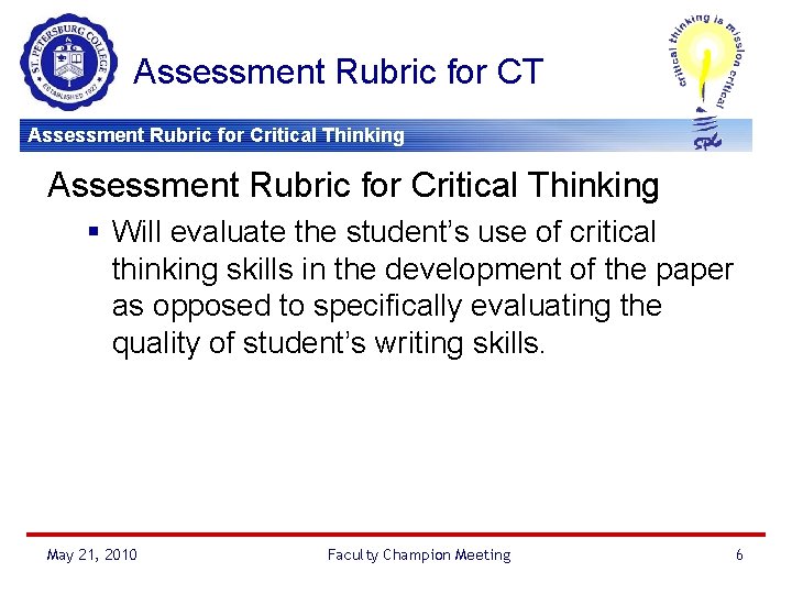 Assessment Rubric for Critical Thinking Scenario Writing for