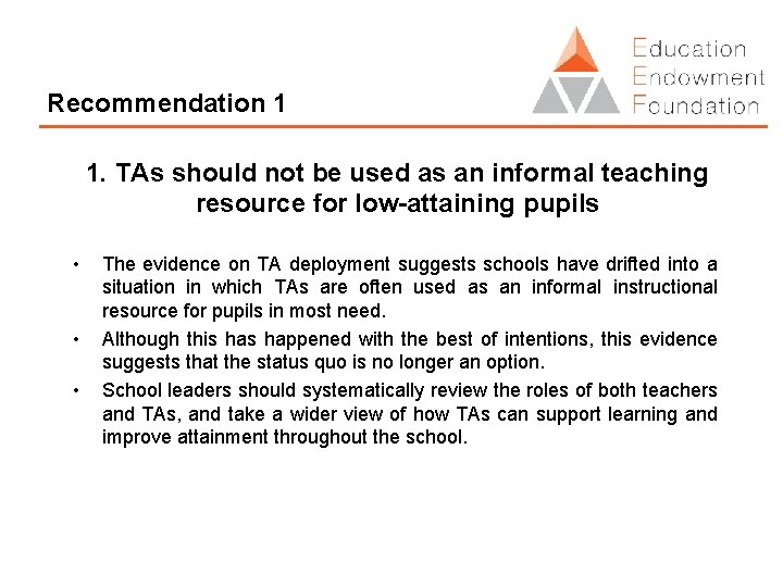 Guidance Making Best Use of Teaching Assistants Summary