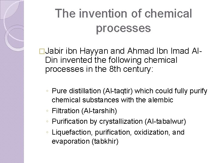 Contributions to Science Islam Muslims and Chemistry Chemistry