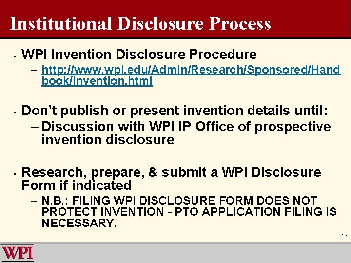 Intellectual Property Basics at WPI Inventions and Patents