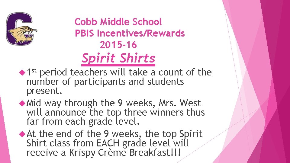 PBIS Incentive Program 2015 16 Cobb Middle School