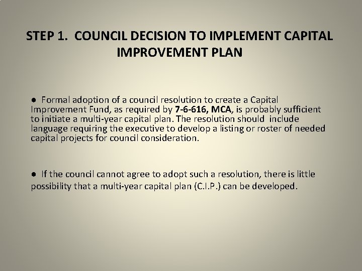 MUNICIPAL CAPITAL IMPROVEMENT PROGRAM CIP 1 A BUDGETING