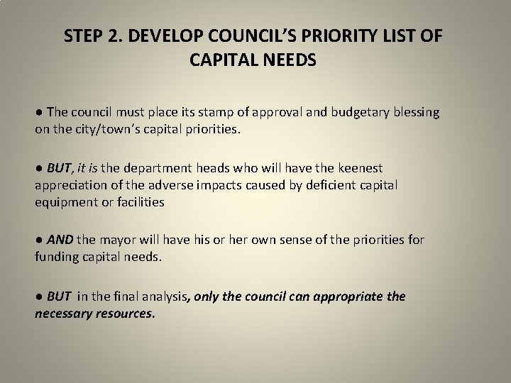 MUNICIPAL CAPITAL IMPROVEMENT PROGRAM CIP 1 A BUDGETING