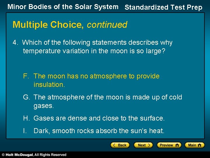 Minor Bodies of the Solar System Standardized Test