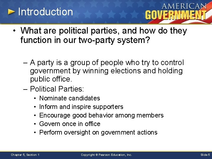 Chapter 5 Political Parties Section 1 Objectives 1