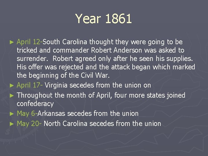 UNITED STATES CIVIL WAR TIMELINE By Richard Allison