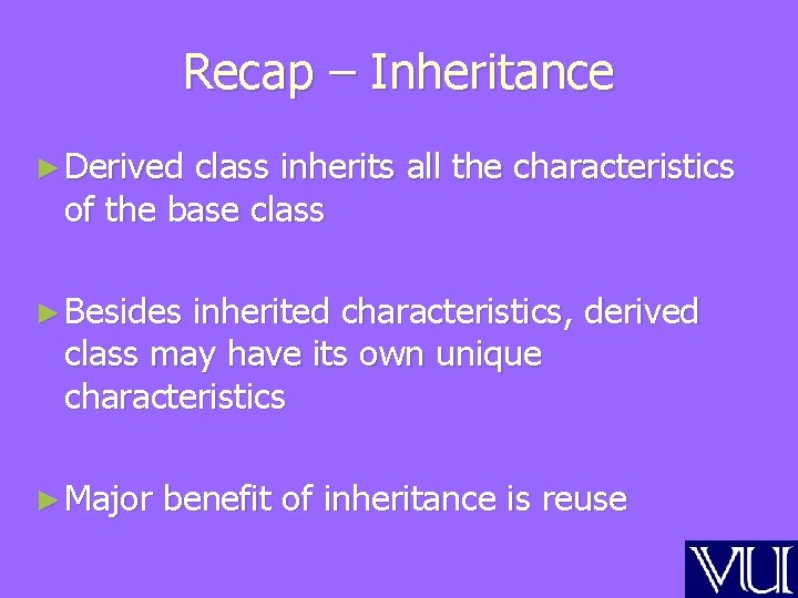 Objectoriented Programming Oop Lecture No 4 Recap Inheritance 2115
