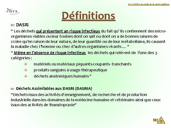 Elimination des DASRI et assimils Brochure INRS ED