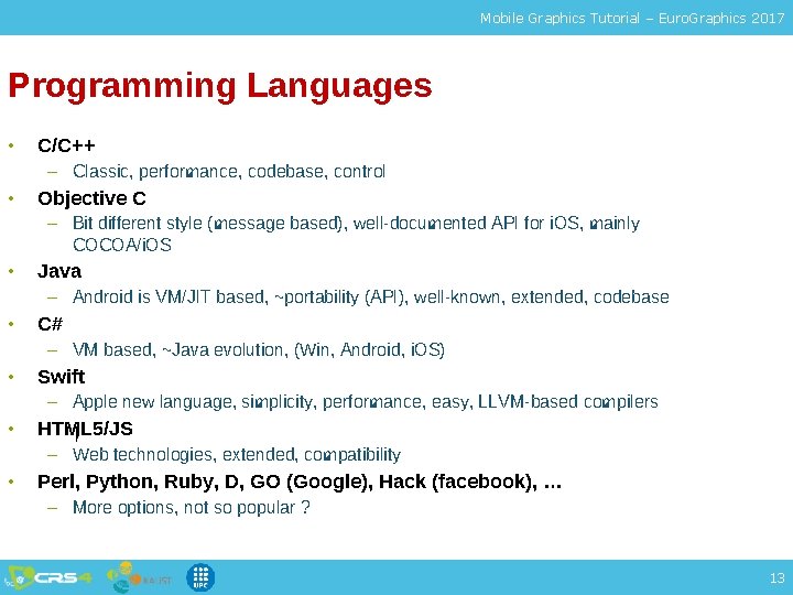 Mobile Graphics Tutorial Euro Graphics 2017 Visual Computing