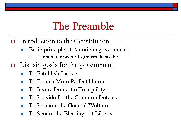 The Preamble to the United States Constitution The