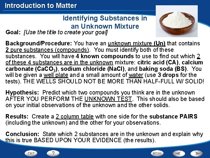 Introduction to Matter Table of Contents Describing Matter