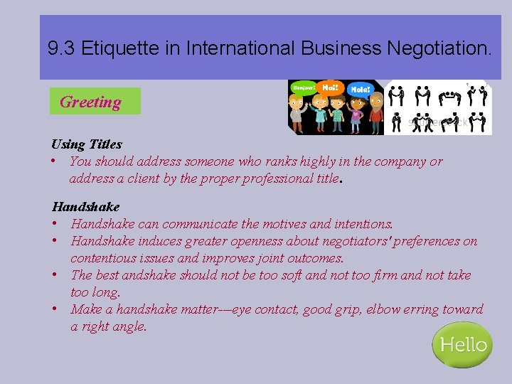 Chapter 9 Etiquette of International Business Negotiation Learning