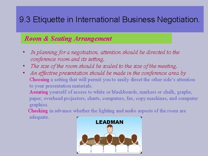 Chapter 9 Etiquette of International Business Negotiation Learning