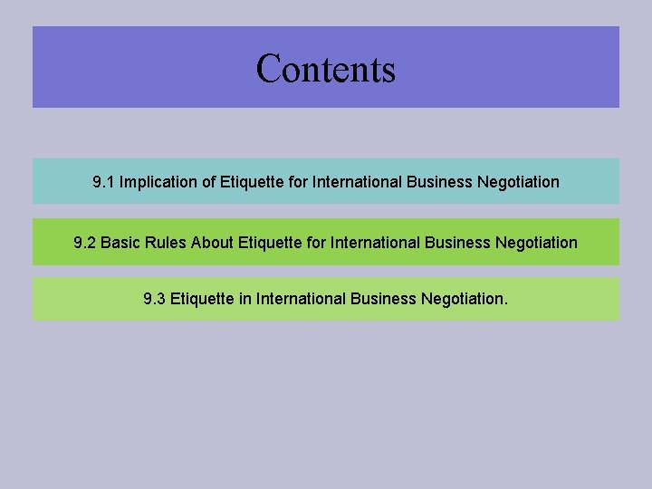 Chapter 9 Etiquette of International Business Negotiation Learning