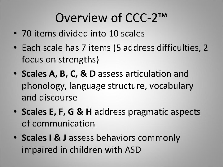 Childrens Communication Checklist2 CCC2 D V M Bishop
