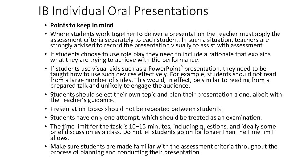 IB Part IV IOP Individual Oral Presentations Topics
