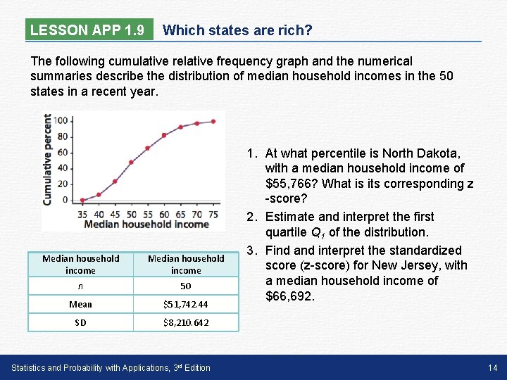 Analyzing OneVariable Data Lesson 1 9 Describing Location
