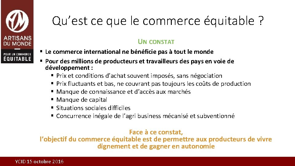 Le commerce quitable et Artisans du Monde Christian