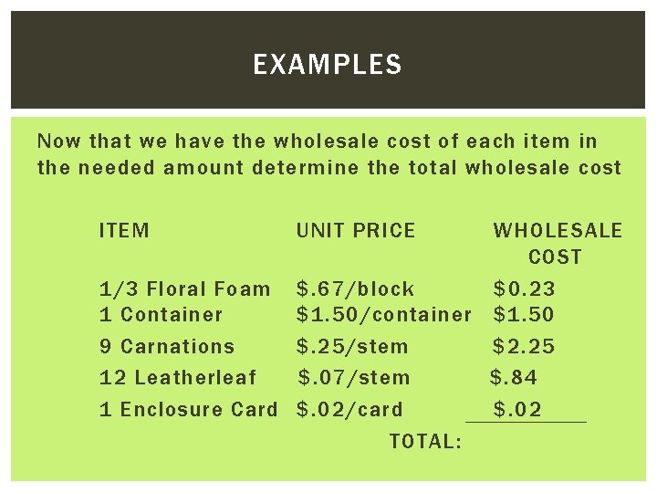 PRICING STRATEGIES IN FLORAL DESIGN INTRO The objective