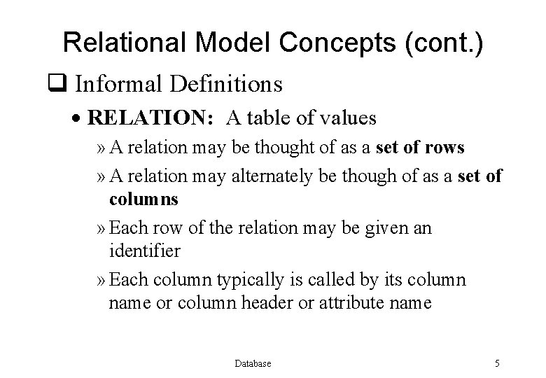 Fundamentals of Database Systems Chapter 5 The Relational
