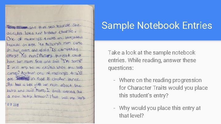 Using the reading progression to assess reading notebooks