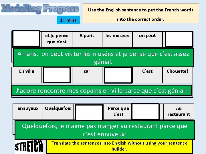 Sentence Builder 12 Activities in Paris Questce quon