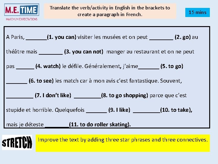 Sentence Builder 12 Activities in Paris Questce quon