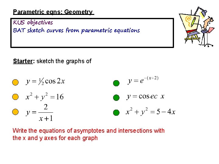 Parametric eqns Geometry KUS objectives BAT sketch curves