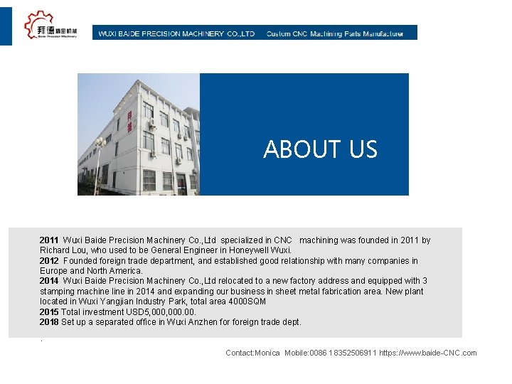 WUXI BAIDE PRECISION MACHINERY CO LTD Custom CNC