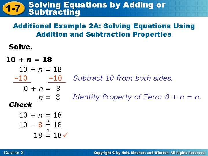 1 7 Solving Equations by Adding or Subtracting