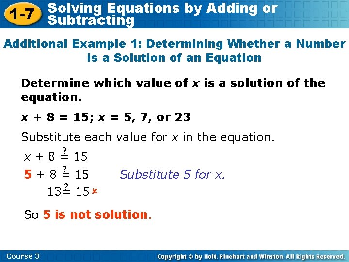 1 7 Solving Equations by Adding or Subtracting