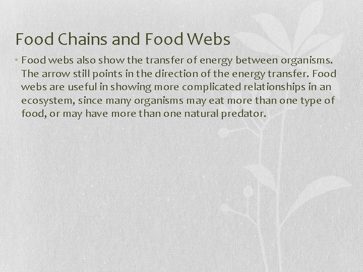 ENERGY FLOW AND ECOSYSTEMS Food chains webs and