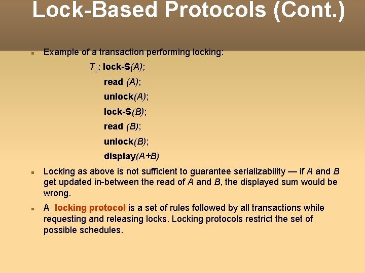 Control LockBased Protocols TimestampBased Protocols ValidationBased Protocols Multiple